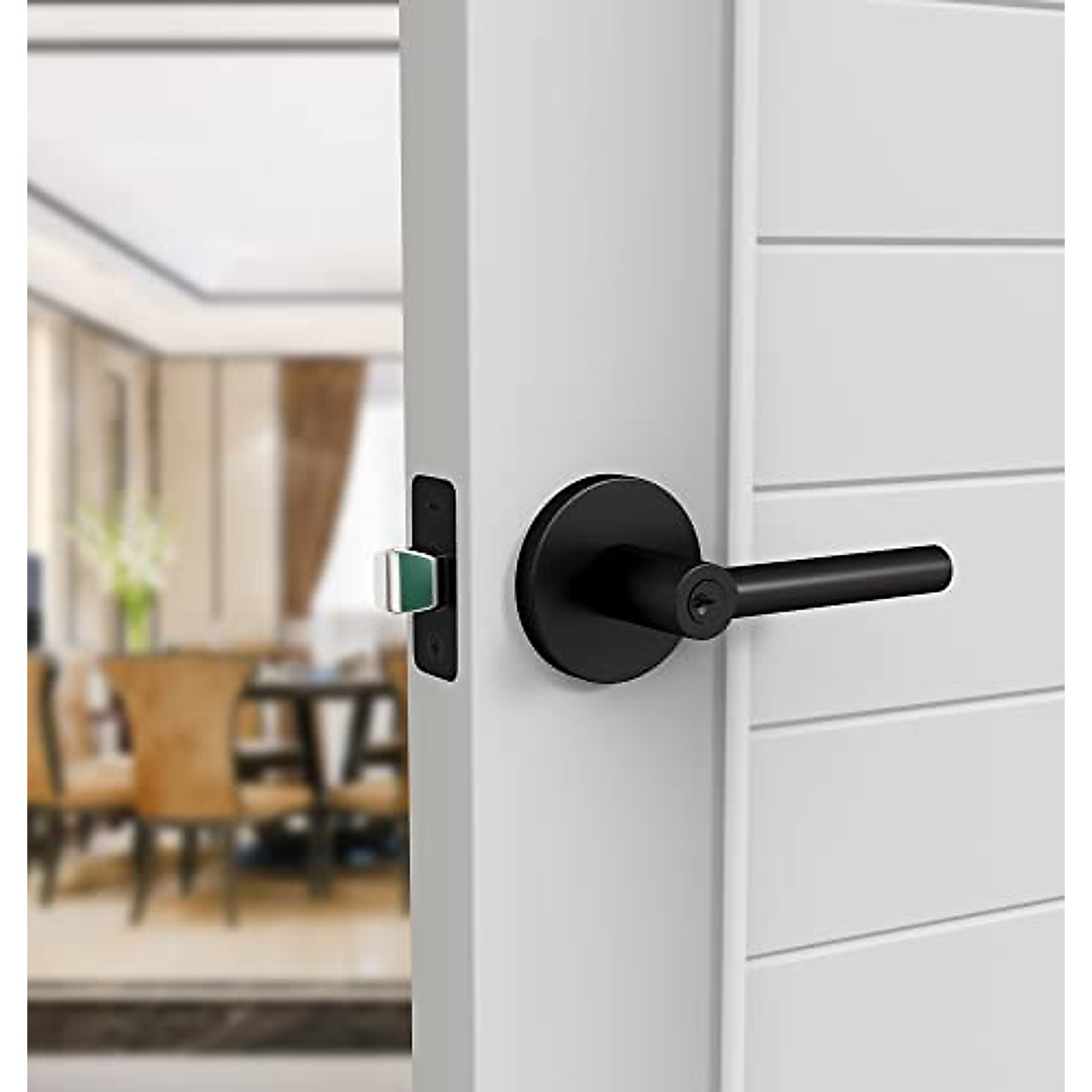 Mega Handles Entrance Handle I Entry Lever Door Handle - Heavy Duty Square Locking Lever Set for Left or Right-Handed Doors - Interior/Exterior Door Levers - Matte Black