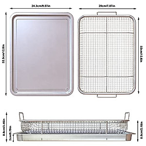 Air Fryer Basket for Oven,12.8x9.6 Inch Stainless Steel Crisper Tray and Pan, Deluxe Air Fry in Your Oven, 2-Piece Set, Baking Pan Perfect for the Grill