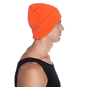Top Level Unisex Cuffed Plain Skull Beanie Toboggan Knit Hat/Cap, Orange