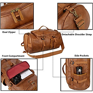 Baosha Stylish Vegan Leather Men Weekender Travel Duffel Tote Bag Backpack Travel Hiking Rucksack Overnight Bag 3-Ways Convertible HB-26 (Brown)