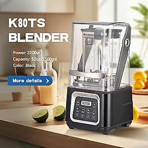 CRANDDI Commercial Smoothie Blender, 2200W High-Power Smart Blender with 4 Pre-Programmed Cycles, Professional Blender with Removable Shield, 52oz BPA-free Jar, Upgraded Blade, K80 (Black)
