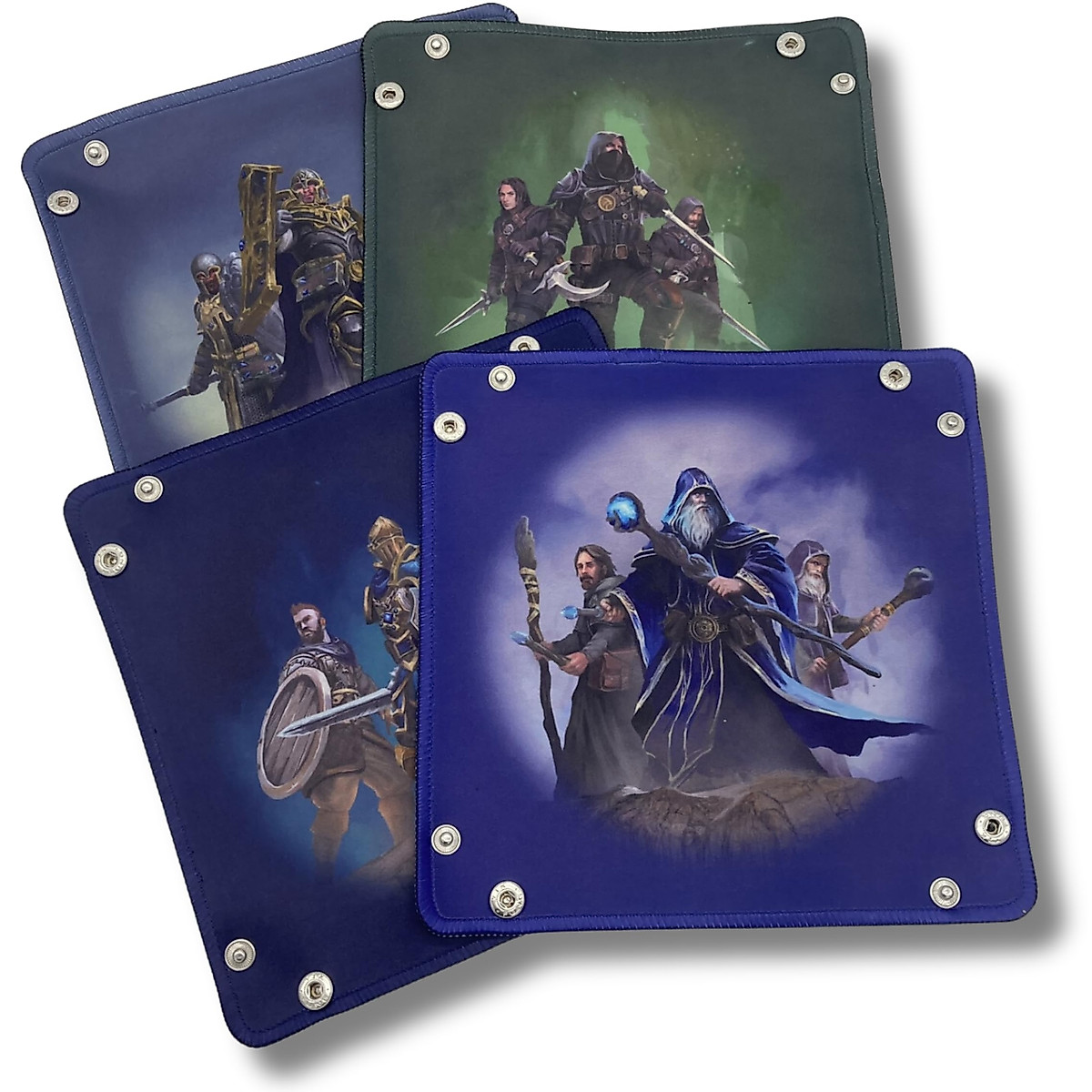 Grinning Gargoyle - 4X Fantasy RPG Character Dice Tray Set - Collapsible Dice Rolling Tray - Dice Trays for Polyhedral Die - DND Roleplaying Game Pads- Wizard Fighter Cleric Rogue - Portable Pad Gift
