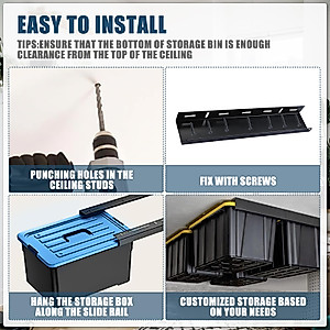 Tandefio 4 Sets Overhead Garage Storage Rack Ceiling Racks, Bin Organization System for 4 Bins,heavy Duty Metal Rack Ceiling Garage Storage Bracket Organization for Supports Most Bins Container, Black