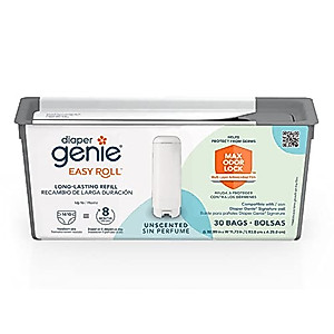 Diaper Genie Easy Roll Refill with 30 Bags | Lasts Up to 8 Months or Holds Up to 1410 Newborn Diapers Per Refill