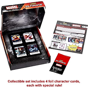 Mattel Games UNO Ultimate Marvel Card Game with 4 Collectible Foil Cards, Character-Themed Decks & Special Rules for Ages 7 Years & Older