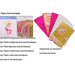 Pink And Gold Large Crown Heart Foil Helium Mylar Balloons Set For Girl's Happy Birthday Pink Princess Party Decorations Baby Shower Party Supplies