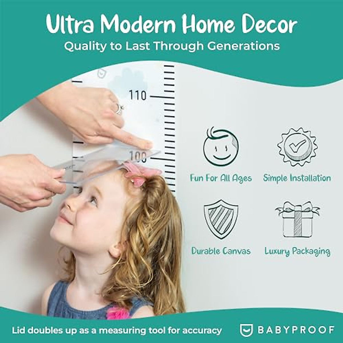 Growth Chart for Kids by Baby Proof - Measuring Height Chart and Kids Decor! Meaningful Memories Through Kid Size Chart Measurement. Leafy Growth Chart Ruler for Wall with Wooden Keepsake Box