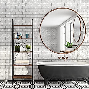 ALIMORDEN Heavy Duty Retro Ladder Shelf, 5 Tier Industrial Bookshelf with Wood Pattern , 21.6 x 15.3 x 67 Inches, Rustic Brown