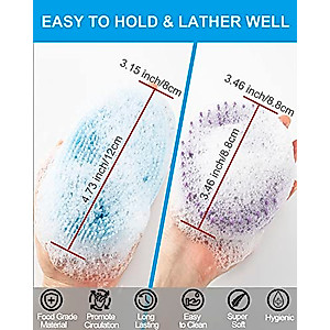 Silicone Body Scrubber for Shower, MICARA Set of 2 Soft Exfoliating Brush for bath with Gentle Scrub and Massage on Dry or Wet Sensitive Skin, Scalp, Back, Foot, Lathers Well as Handheld Loofah
