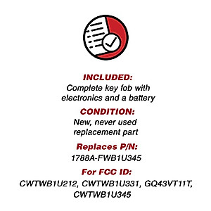 KeylessOption Keyless Entry Remote Control Fob Uncut Blank Car Ignition Key For CWTWB1U345, GQ43VT11T, H92