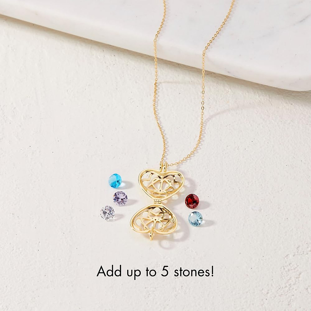 EVE'S ADDICTION Custom Gold Plated Simulated Birthstone Heart Locket, 16" Chain - Personalized Birthstone Necklace for Women - Heart Jewelry - Mother's Necklace - Gifts for Mom