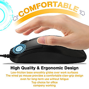 Kathfly 50 Pcs Black Wired USB Computer Mouse Bulk 1000 DPI 3 Button Corded Mouse with Home Office Noiseless Simple USB Mouse for Computer Laptop Desktop PC