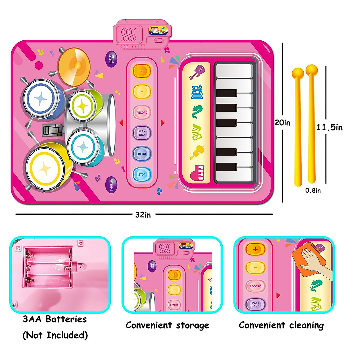 Toys for 1 Year Old Girl Gifts,2 in 1 Piano Mat Montessori Toys for 1 2 Year Old Girl,Educational Musical Toy First Birthday Gifts for 1 2 3 Year Old Girls,Christmas Stocking Stuffers for Toddler Girl