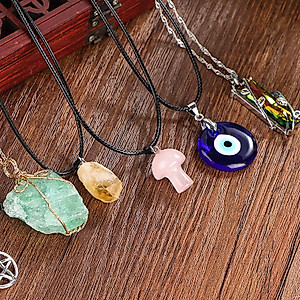 MJartoria Moon Pentagram Necklace Pentacle Crystal Chakra Necklace Charm Pendant Multi Layered Alloy Chain Choker Necklaces Set Gothic Jewelry 9PCS