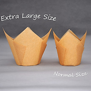 QLSmypkg Extra Large Jumbo Muffin Greaseproof paper Baking cupcake cups, 2-1/4" x 3-3/4" Natural Tulip Baking Cup Case of 125 pcs (Extra Large) (125)