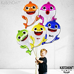 KatchOn, Baby Shark Balloons Set - Big, 25 Inch, Pack of 5 | Baby Shark Foil Balloons for Baby Shark Birthday Decorations | Under The Sea Party Decorations | 1st Baby Shark Birthday Party Supplies