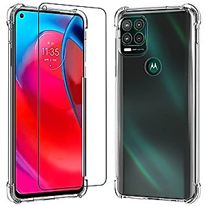VAKS Crystal Clear Compatible with Moto G Stylus 5G (2021) Case with Tempered Glass Screen Protector [Shockproof Corners] Slim Thin Soft TPU Phone Case,Crystal Clear