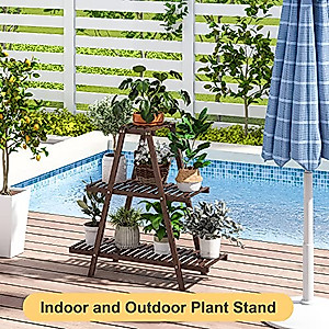 Furshus Plant Stand Indoor, Outdoor bamboo Plant Stands for Multiple Plants, 3 Tier 8 Potted Flower Holder Ladder Plant Rack,Plant Shelf Ladder Table Plant Pot Stand for Living Room, Patio, Balcony