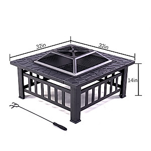 Grand Patio Fire Pits for Outside,Round Deep Bonfire Wood Burning Fire Pit with Spark Screen Cover Safe Mesh Lid and Poker
