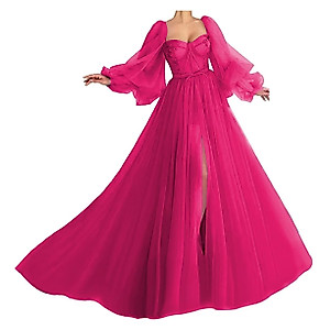 Puffy Sleeve Dress for Women Princess Dress Tulle Ball Gown Wedding Dress Hot Pink Size 22