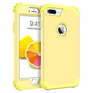 BENTOBEN Case for iPhone 8 Plus/iPhone 7 Plus, 3 in 1 Hybrid Hard PC Soft Rubber Heavy Duty Rugged Bumper Shockproof Anti Slip Full-Body Protective Phone Cover for iPhone 8 Plus/7 Plus, Yellow Lemon