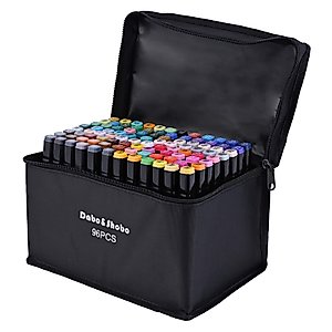 Dabo&Shobo 96 Color Alcohol Marker Pen, Bright Permanent Markers For Coloring, Markers For Adults Coloring Book, Wide Chisel And Fine Tip, Dual Tip Design Equipped with Black Suitcase