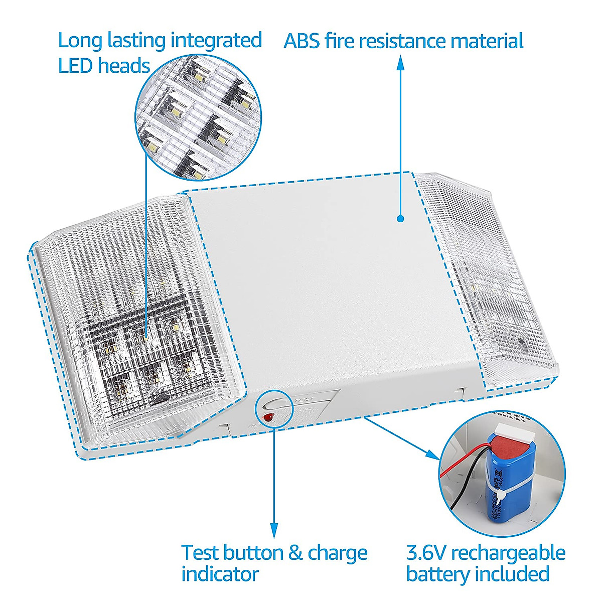 TORCHSTAR LED Emergency Lighting, Commercial Emergency Lights with Battery Backup, UL Listed, Two Heads, AC 120/277V, Hardwired Emergency Exit Light Fixture for Business, Home Power Failure, Pack of 4