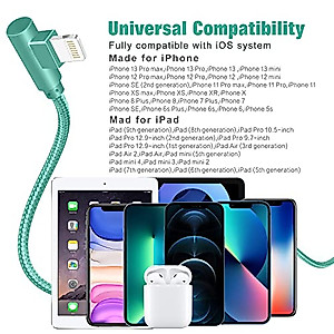 APFEN iPhone Charger, Apple MFi Certified 3Pack 6FT Lightning Cable, 90 Degree Fast Charging Cables Cord Compatible for 14/13 mini/13/12/11 Pro MAX/XR/XS/8/7/Plus/6S/SE/iPad