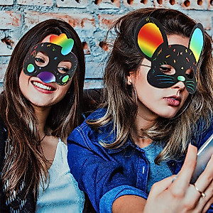 Fantasyon 36Pcs Halloween Scratch Paper Masks, Rainbow Scratch Paper Halloween Mask Craft Kit Skeleton Cat Witch Pumpkin Bat Mask Decorations for Animal Birthday Party Halloween Dress-Up DIY Gift