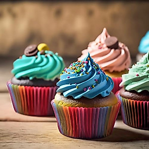 TRUSBER Cupcake Liners, 100 pieces Rainbow Baking Cups Paper Muffin Wrappers Nonstick Muffin Molds Baking Cup Holders for Wedding, Birthday, Baby Shower or Holiday Party