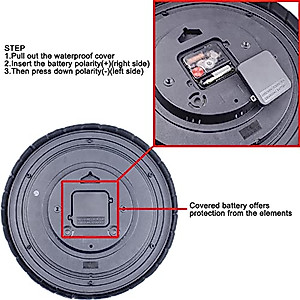 UMEXUS Indoor Outdoor Clock and Thermometer, 13 Inch Large Waterproof Wall Clocks, Retro Silent Non-Ticking Battery Operated Weatherproof Clock for Patio, Pool, Lanai, Fence, Garden (Brown)