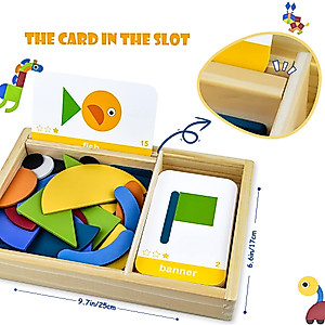 LiKee Wooden Pattern Blocks (37 Blocks& 50 Cards) (Third Edition)