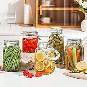 ComSaf Airtight Glass Canister Set of 3 with Lids 50oz Clear Food Storage Jars Square, Kitchen & Pantry Organization Food Storage Container for Canning, Sugar, Flour, Pasta, Candy, Cereal, Coffee