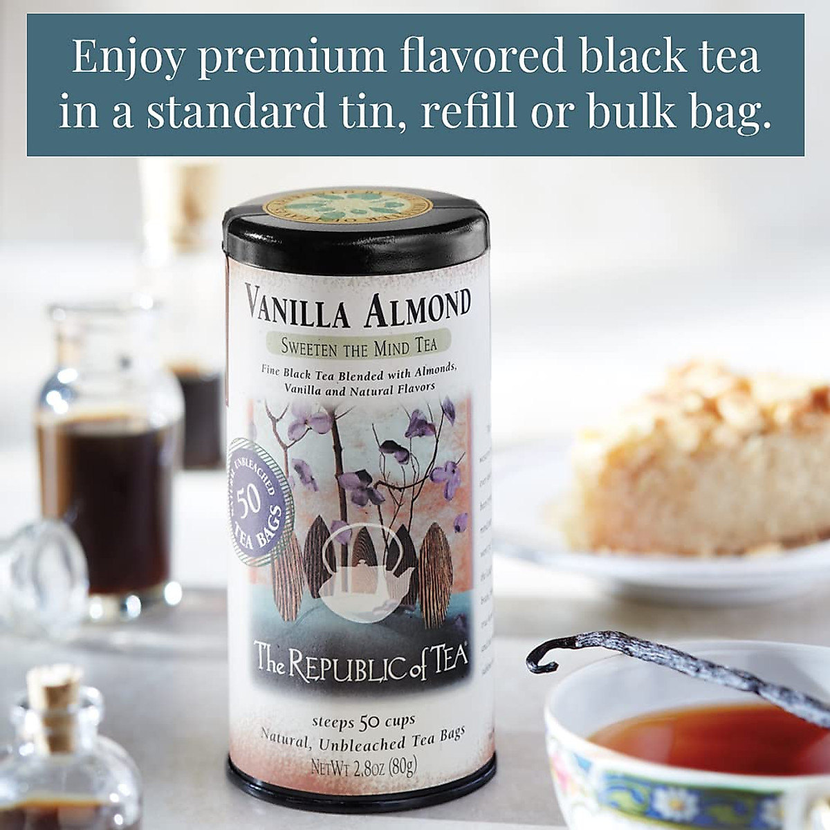The Republic of Tea — Vanilla Almond Black Tea Tin, 50 Tea Bags, Naturally Caffeinated