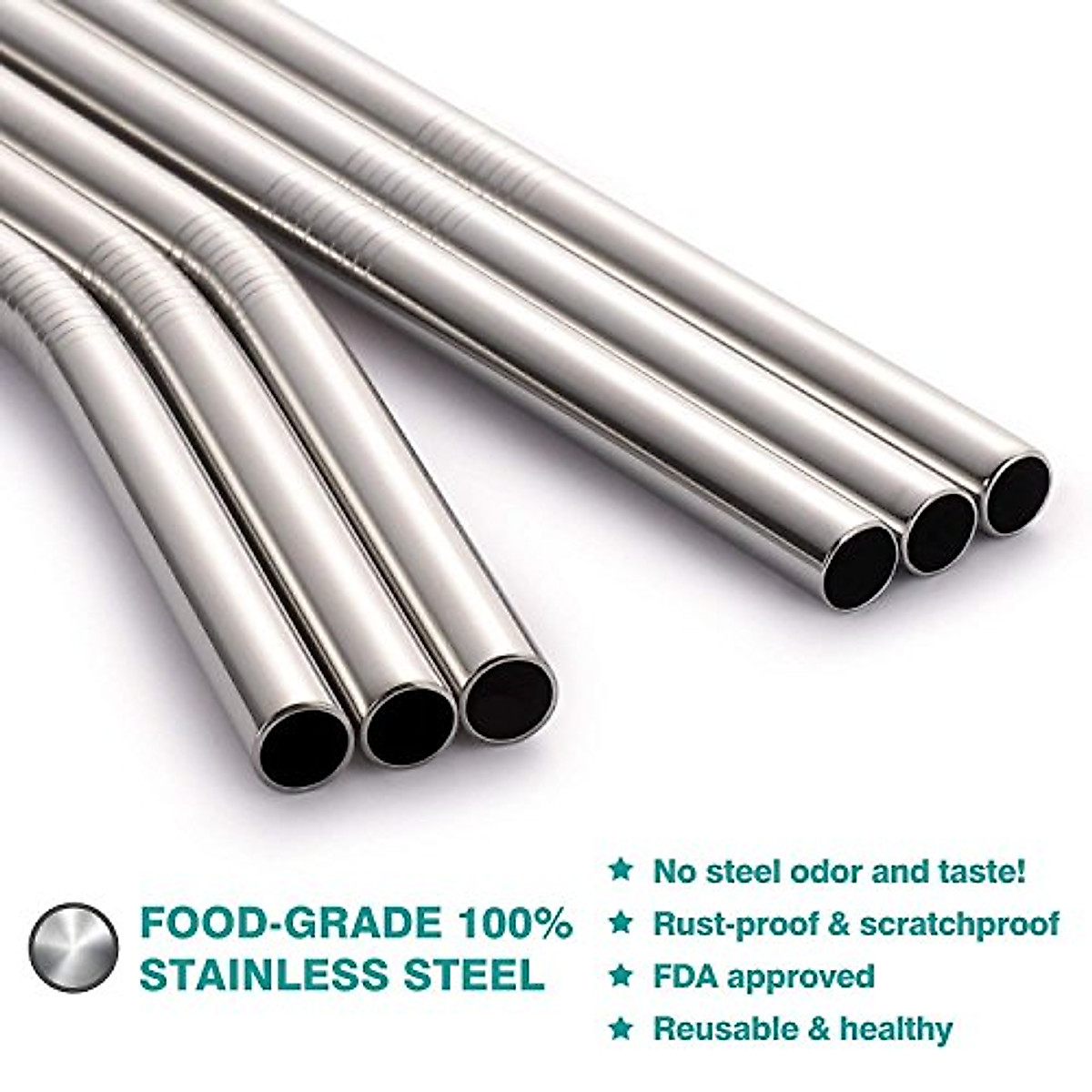 Reusable Smoothie Straws and Milkshake Straws with Silicone Tips , 9mm/0.35" Stainless Steel Wide Straws, Hiware 6 Pack 10" Metal Straws for Smoothies, Milkshakes, Jumbo Drinks with 2 Cleaning Brushes