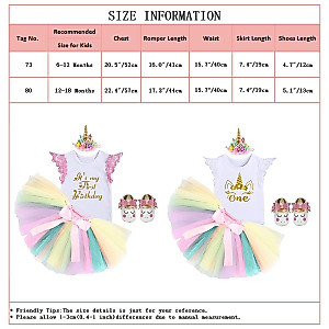 MYRISAM Baby Girls Birthday Cake Smash Unicorn Outfits Princess Romper Bodysuit Rainbow Skirt Unicorn Headband Shoes
