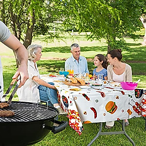 Plastic BBQ Party Tablecovers 86 x 51 inches Disposable Printed BBQ Party Tablecloth for Outdoor Indoor Birthday Barbecue Party Decoration Stain Resistant and Easy to Clean(3 Pack)