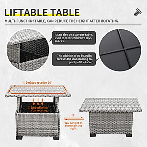 Lviden 7 Pieces PE Wicker Patio Furniture Set Outdoor Sectional Conversation Sofa Set with Liftable Storage Table, Non-Slip Cushions and Furniture Cover, Peacock Blue