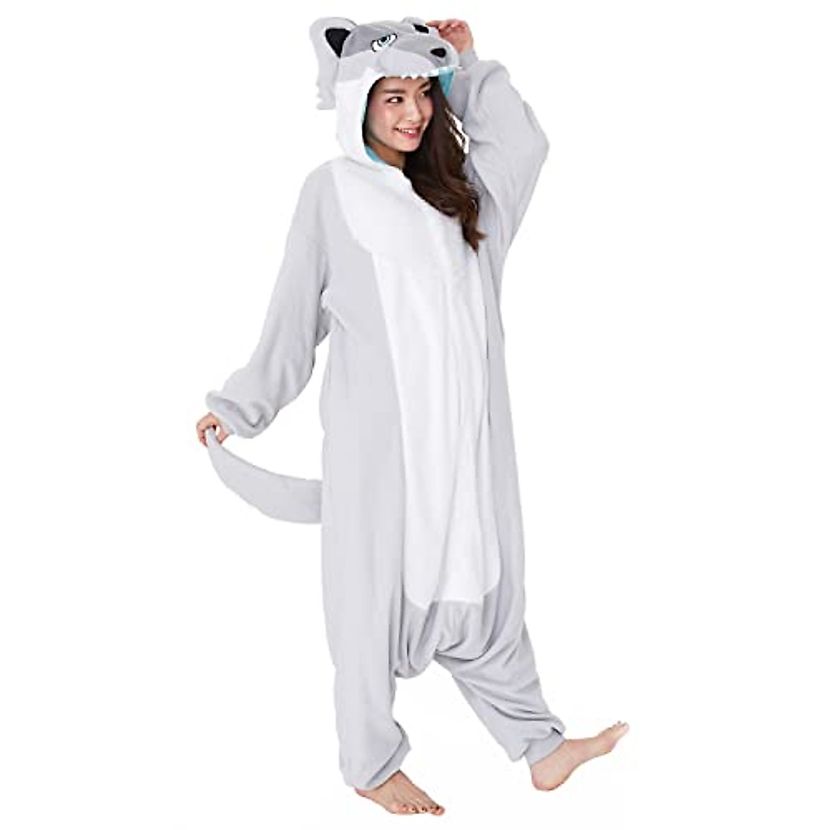 SAZAC Silver Wolf Kigurumi - Onesie Jumpsuit Halloween Costume (One Size)