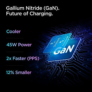USB C Charger, Spigen [GaN Fast] 45W PD 25W PPS Super Fast Charge Type C for Galaxy S23 Ultra S22 S21 Plus FE Z Fold Flip 4 3 S20 Note 20 Pixel 6 Pro Tab S7 iPad (Cable Included/Foldable Plug)
