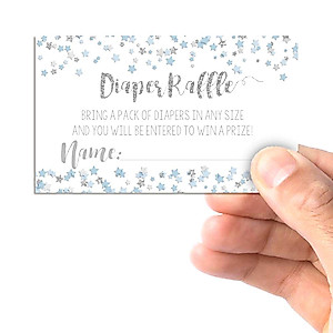 Amanda Creation Blue & Silver Twinkle Little Star Diaper Raffle Tickets for Boy Baby Showers, 20 2" X 3” Double Sided Inserts, Bring a Pack of Diapers to Win Favors & Prizes!