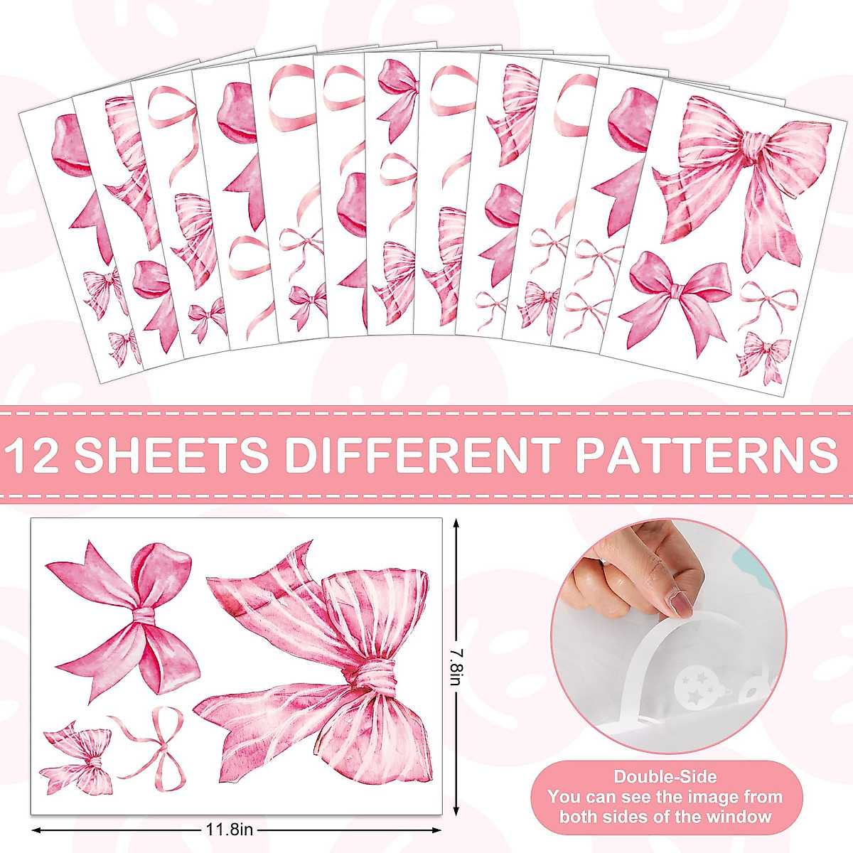 Whaline 12 Sheets Trendy Pink Bow Wall Stickers Light Pink Bow Knot Wall Decals Watercolor Room Mural Stickers for Girls Party Home Nursery, 7.9 x 11.8 Inch