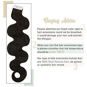 Sunny Tape in Hair Extensions Body Wave Dark Brown Tape in Human Hair Extensions Soft Curly Hair Tape on Hair Extensions Brown Body Wave Skin Weft 20pcs 50g 14inch