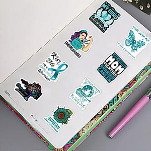 61 Pcs Ovarian Cancer Awareness Ribbons Vinyl Decals Waterproof Stickers for Helmet Laptop Phone Water Bottles for Aldults for Birthday Halloween Party Supplies Decoration Favors