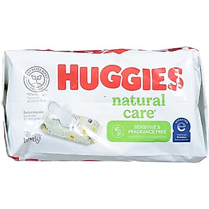 Sensitive Baby Wipes, Huggies Natural Care Baby Diaper Wipes, Unscented, Hypoallergenic, 99% Purified Water, 3 Flip-Top Packs (168 Wipes Total)