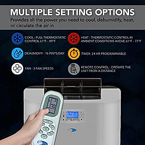 Whynter Elite ARC-122DHP 12,000 BTU Dual Hose Portable Air Conditioner and Portable Heater with Dehumidifier and Fan for Rooms Up to 400 Sq Ft, Includes Storage Bag, Silver