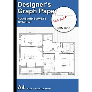 Designers A4 Graph Paper (5x5 Grid-Scale 1:100/1:50): Plan, Survey and Sketching for all Architectural and Engineering Designers. Also suitable for occasional users.