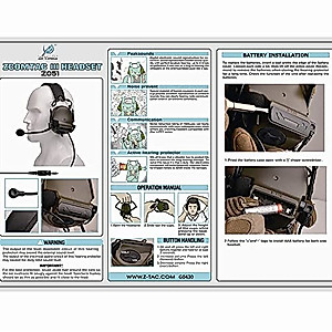 【Z-TAC Official Store】 ZTactical Comta III Headsets（Z051-FG）+ U94 zPTT Kenwoo Push-to-Talk（Z113KEN） Noise Reduction Headphones WalkieTalkie Dual zPTT for Military Radio