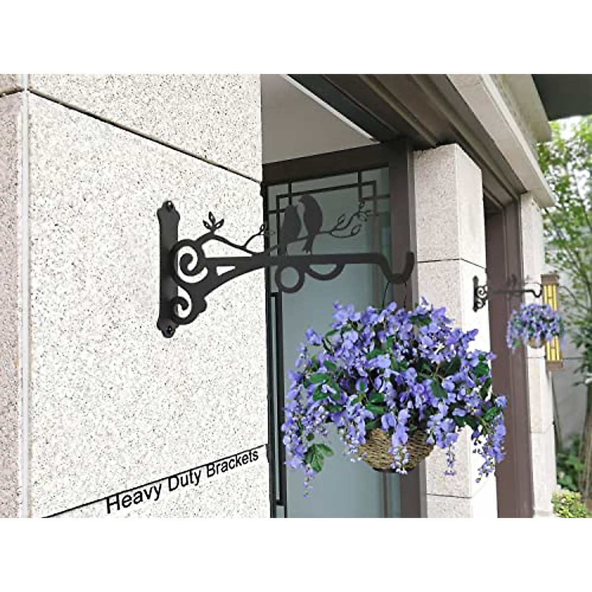 Qktxktzy Multipurpose Hanging Basket Plant Brackets Outdoor Indoor, Heavy Duty Solid Steel Plant Hangers, Wall Mounted Lantern Hooks for Garden Plants Flower Light Bird Feeder, Pack of 2 Black