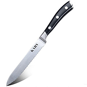 Karv Serrated Kitchen Knife - 5 Inch High Carbon Stainless Steel Full Tang Premium Steak Knife - Knife for Bread, Tomato, Steak and Everyday Kitchen Use